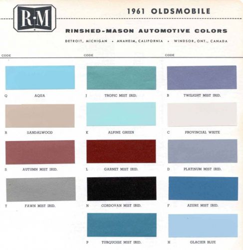 Vintage Oldsmobile Colors - Vintage Paint